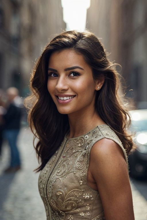 A woman in a dress standing on a street with cars - SeaArt AI