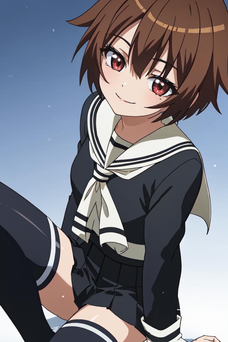 Anime girl sitting on the ground with her legs crossed - SeaArt AI