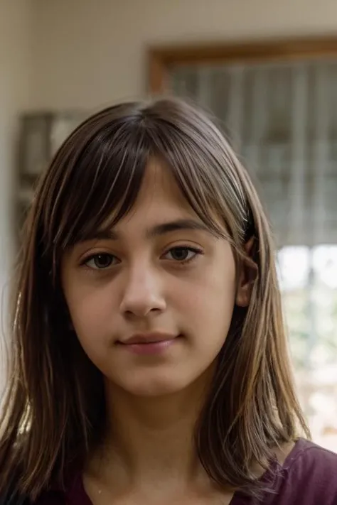A close up of a young girl with a purple shirt and a cell phone - SeaArt AI