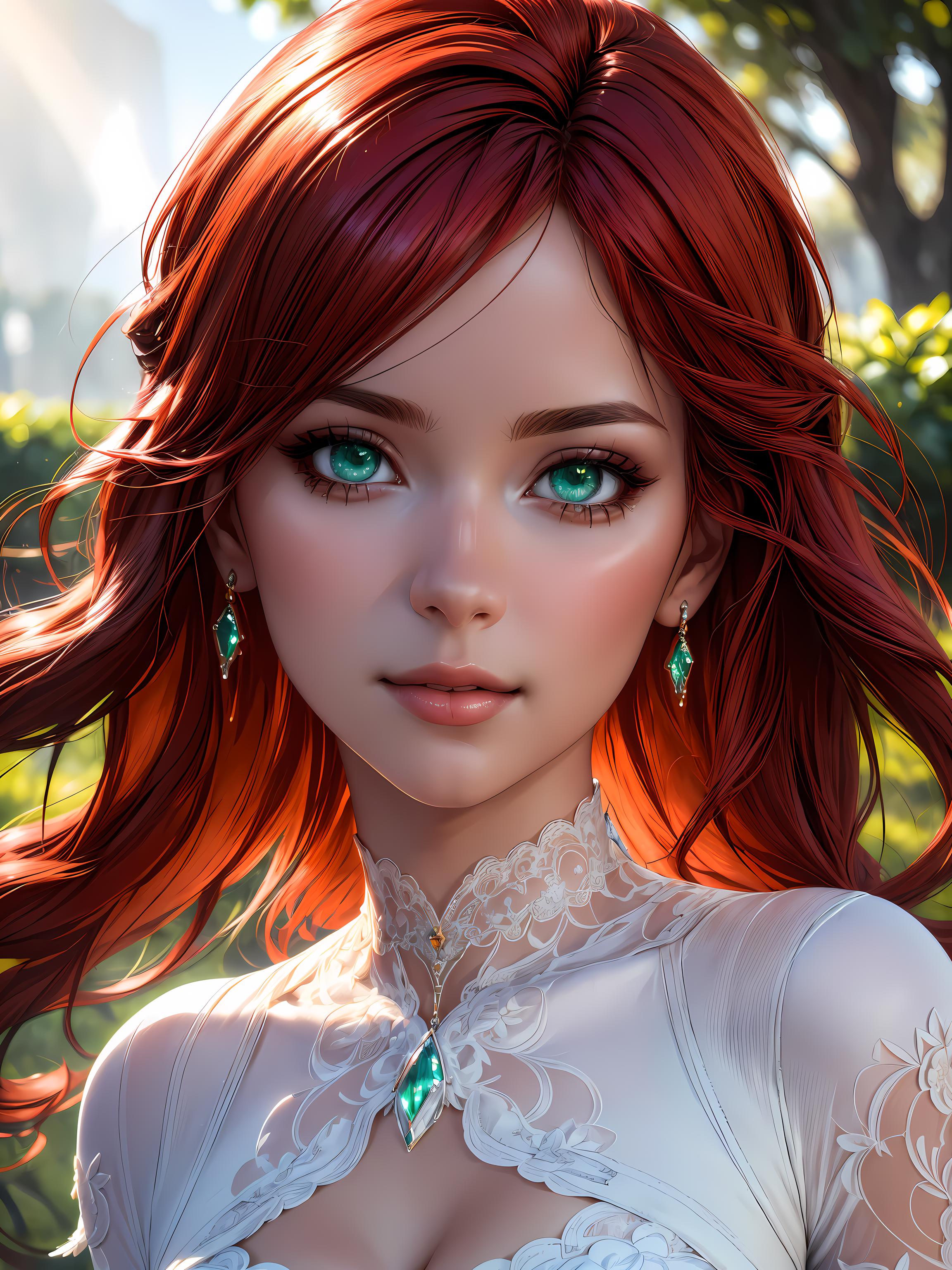 A close up of a woman with red hair and green eyes - SeaArt AI