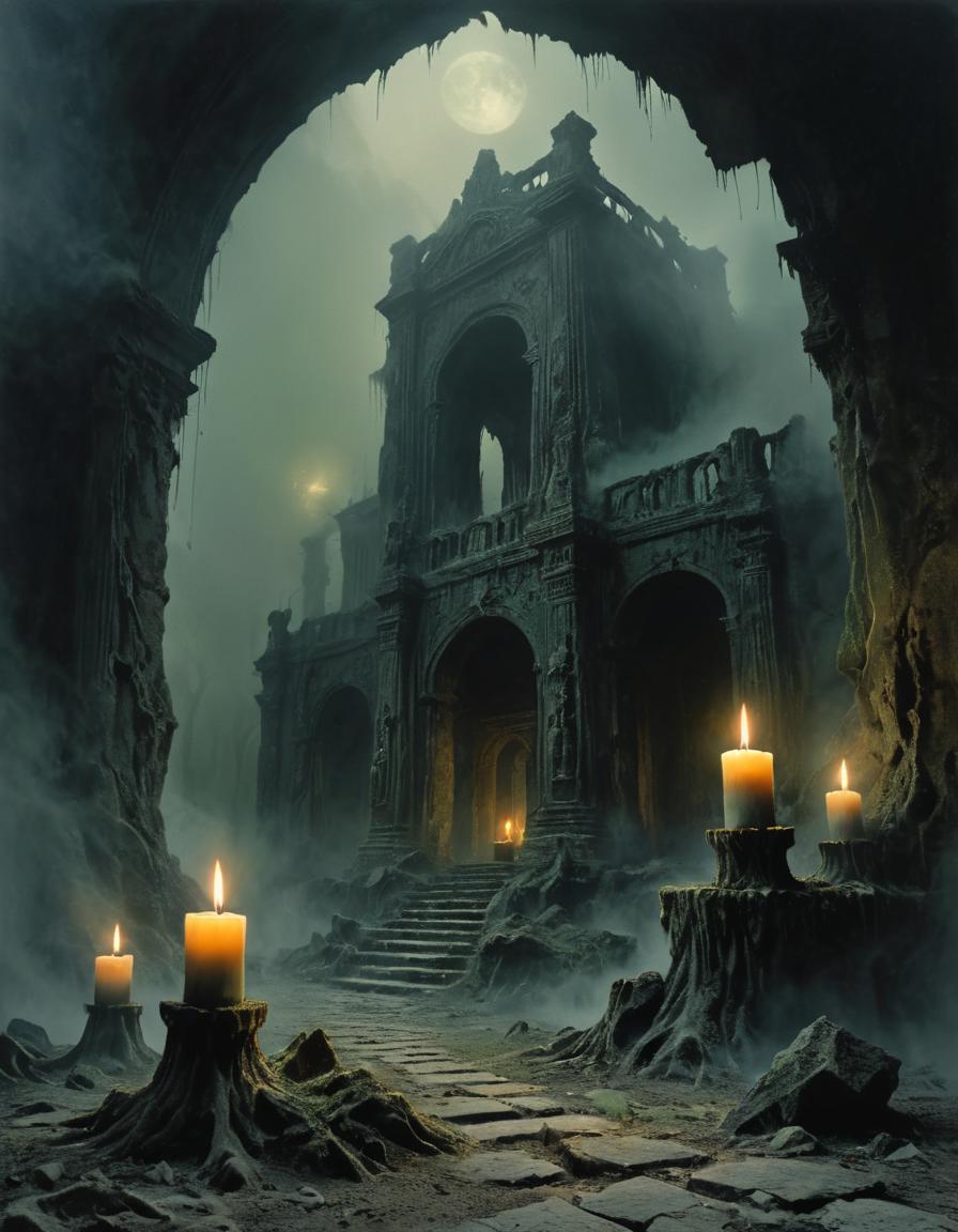 A group of candles are lit in front of a castle - SeaArt AI