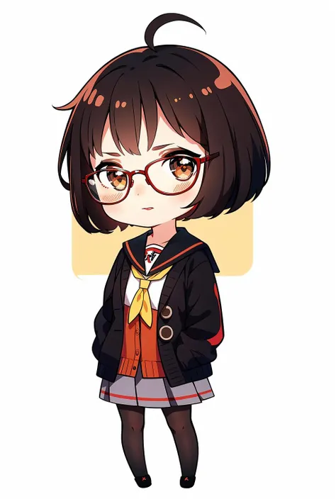 A cartoon girl with glasses and a jacket is standing - SeaArt AI