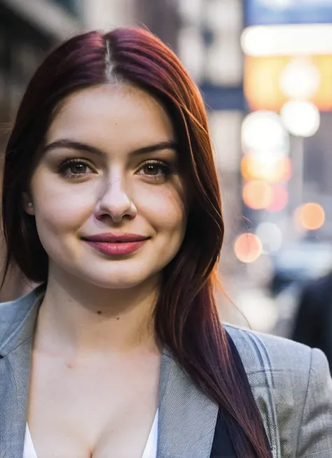 A close up of a woman with red hair and a suit jacket - SeaArt AI