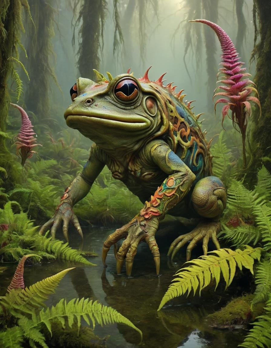 Painting of a frog in a forest with ferns and ferns - SeaArt AI