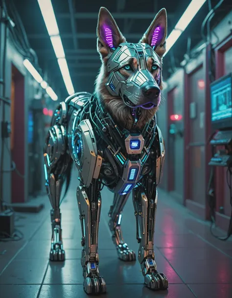 A close up of a dog with a robot suit on - SeaArt AI