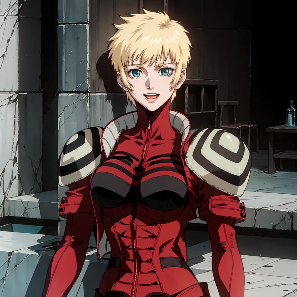 Anime character in red suit with gloves and gloves on - SeaArt AI
