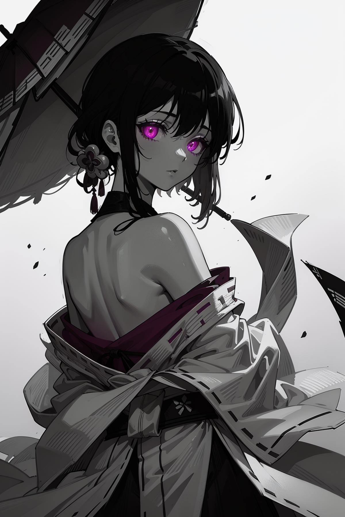 Anime girl with purple eyes holding an umbrella in the rain - SeaArt AI