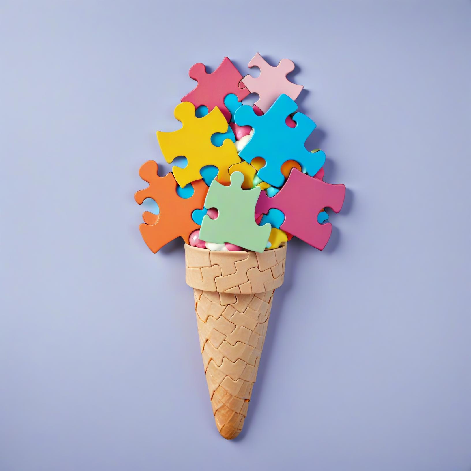 A close up of a ice cream cone with puzzle pieces in it - SeaArt AI