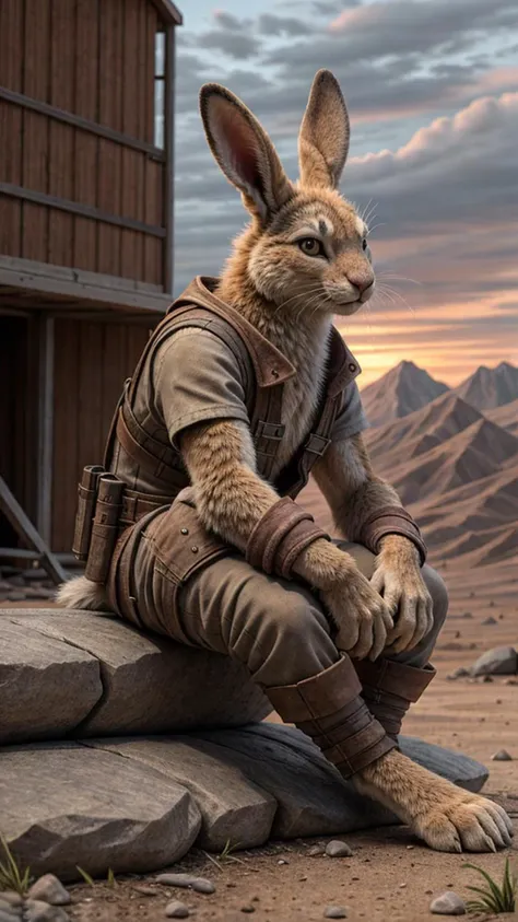 Araffe sitting on a rock in front of a building in the desert - SeaArt AI