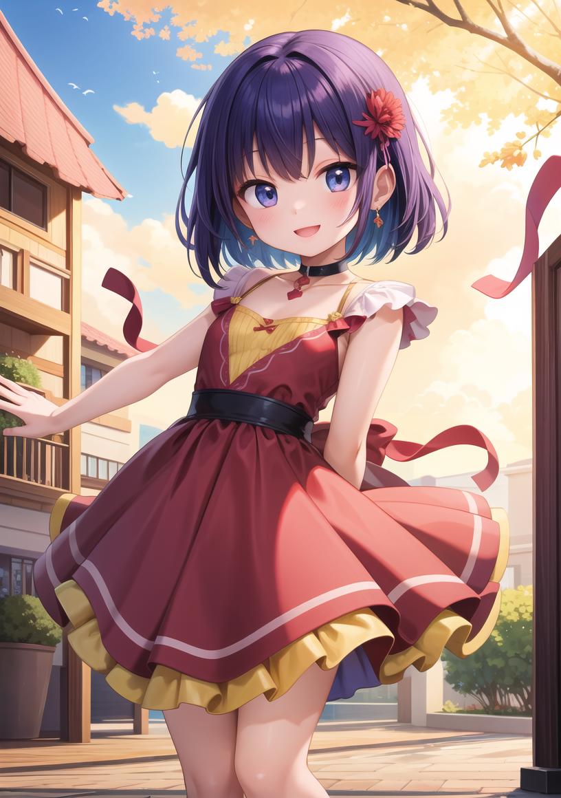 A woman in a short dress standing on a sidewalk next to a building - SeaArt AI