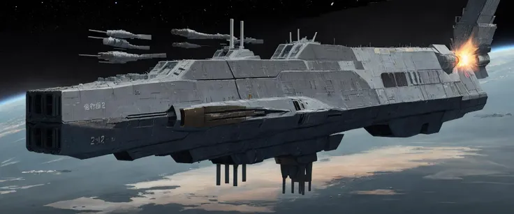 A close up of a spaceship flying over a planet with a star in the ...