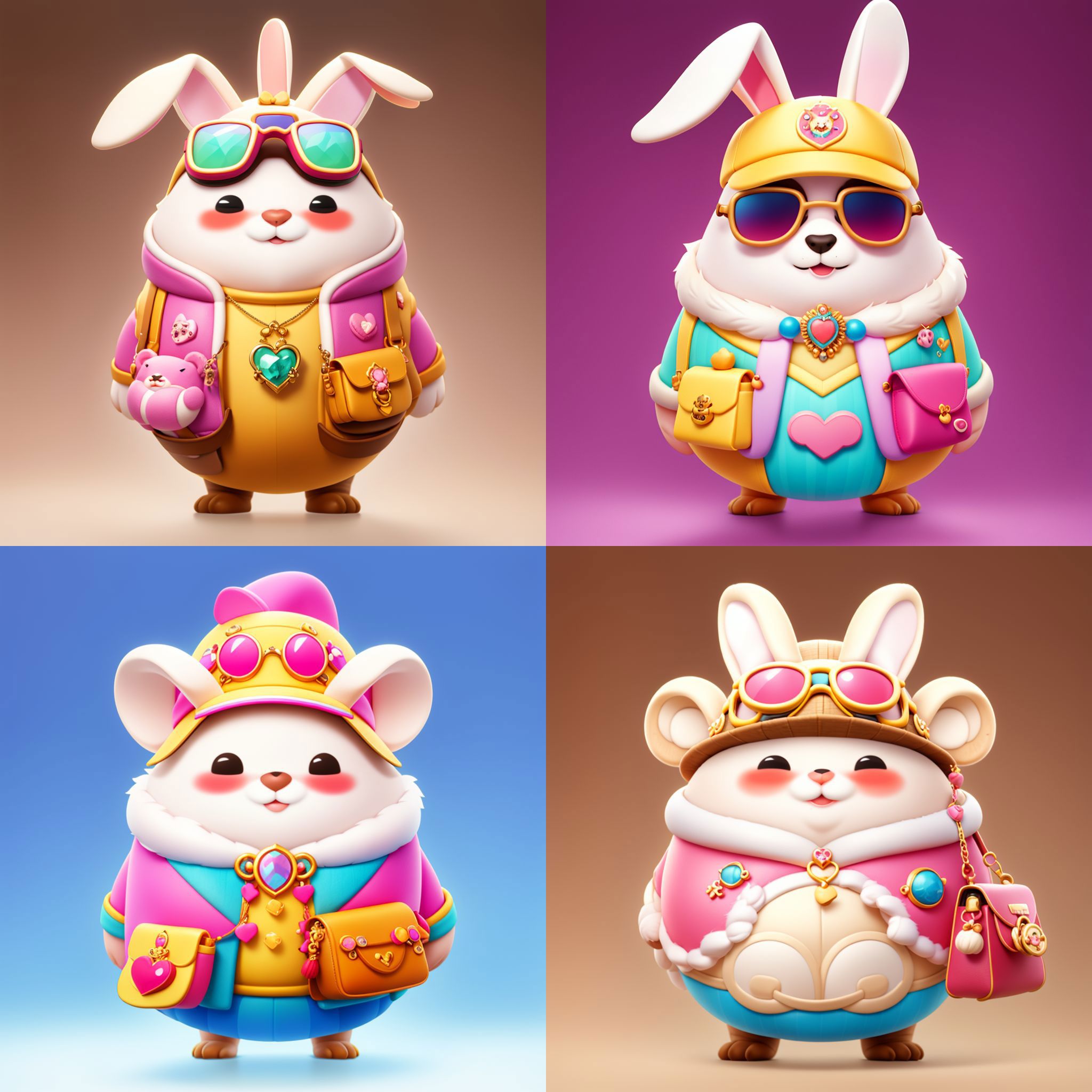 A series of four images of a cartoon character with different outfits ...