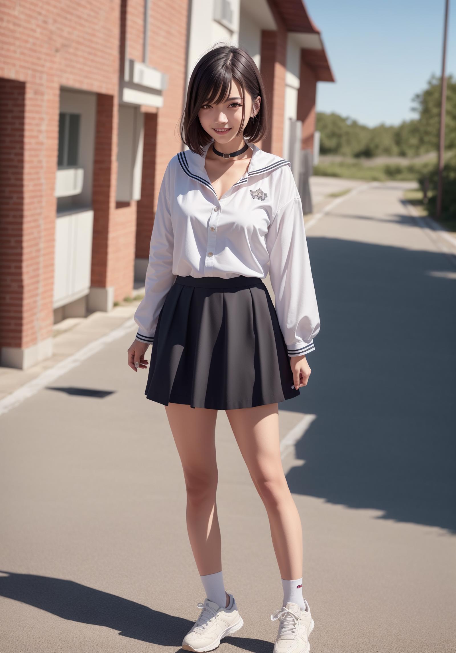 Arafed asian woman in a white shirt and black skirt posing for a picture - SeaArt AI