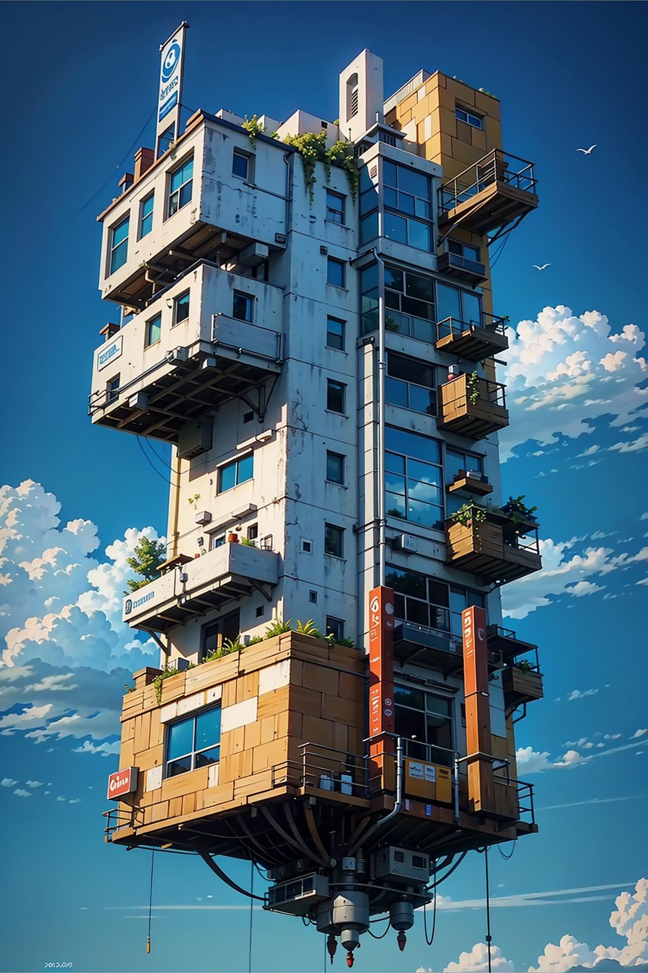 Arafed building with a lot of windows and balconies on top - SeaArt AI