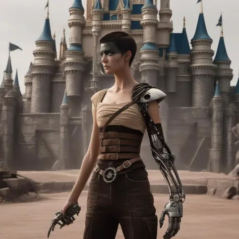 Dystopian style a woman with short hair , ((mechanical arm)) - SeaArt AI
