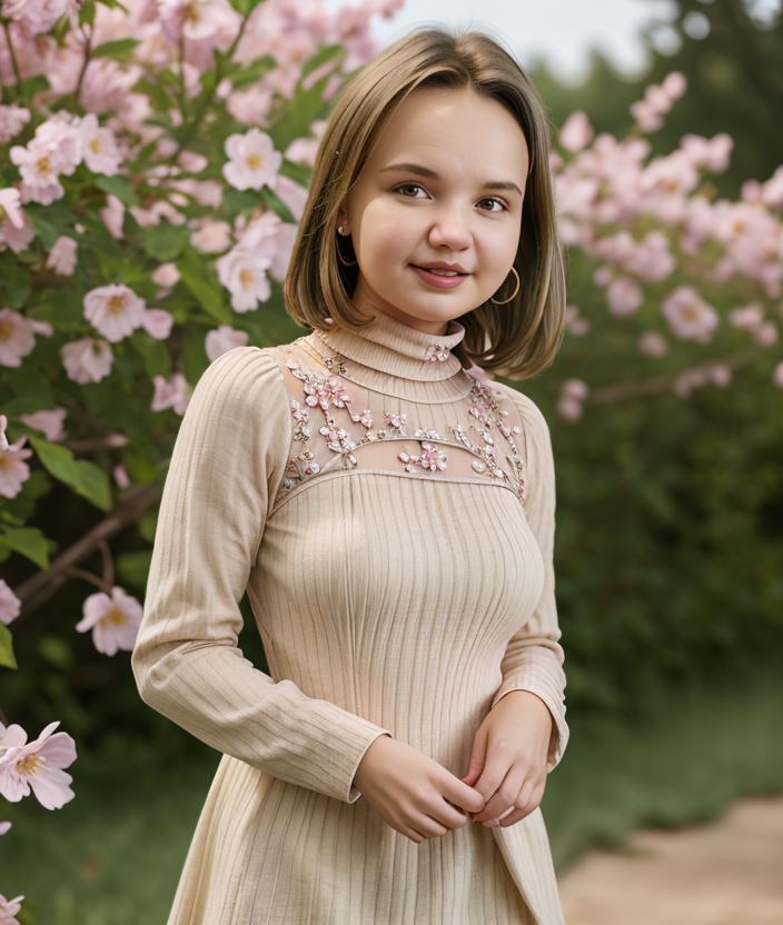 A close up of a woman in a dress standing in front of a tree - SeaArt AI