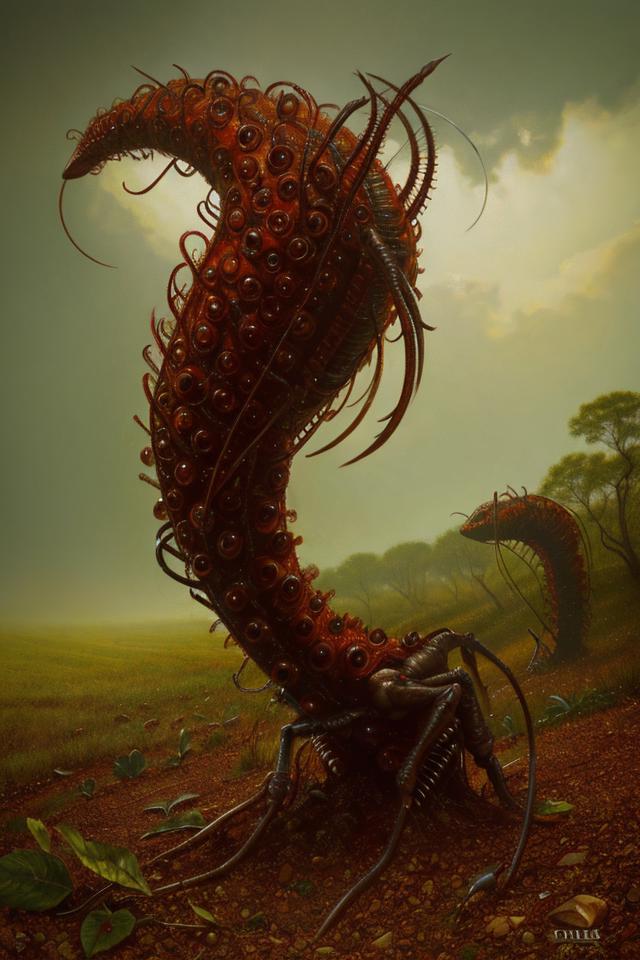 A painting of a large spider crawling on top of a tree - SeaArt AI