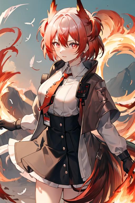 A close up of a person with a fire in their hand（fiammetta (arknights ...