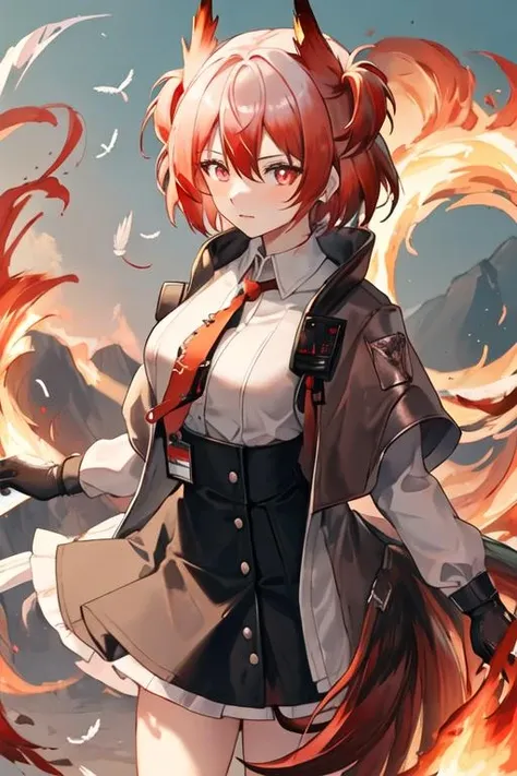 A close up of a person with a fire in their hand（fiammetta (arknights ...