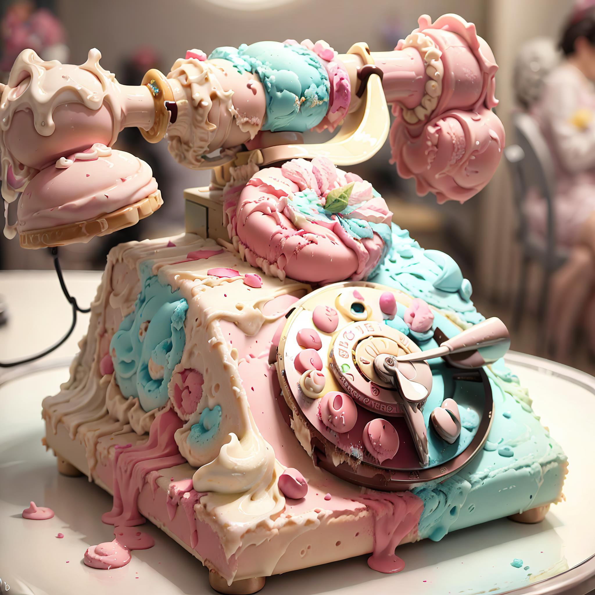 There is a cake shaped like a telephone on a plate - SeaArt AI