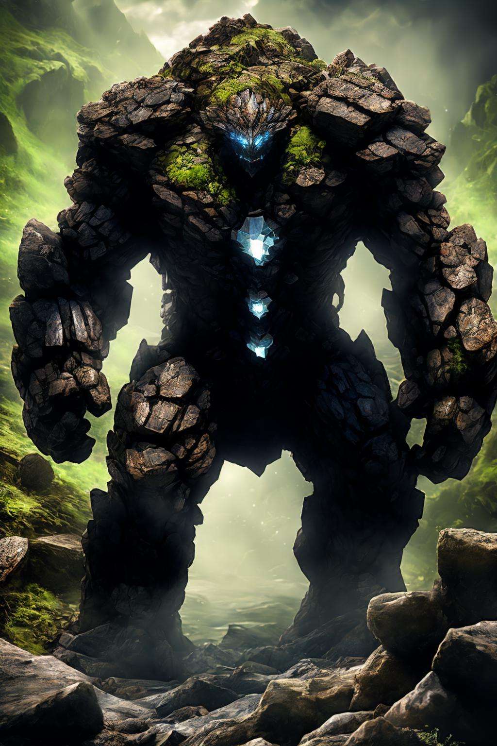 A digital painting of a giant monster standing in a forest - SeaArt AI