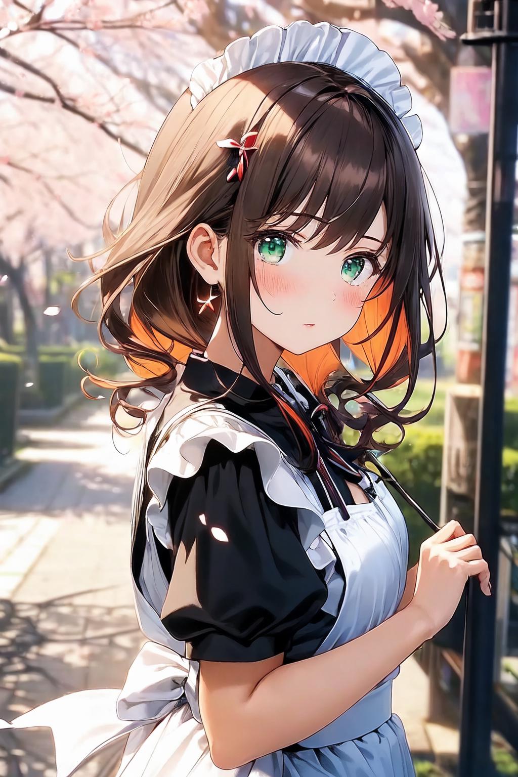 shiny brown hair with closed eyelids, Medium Hair , 、(( , twin tails ...