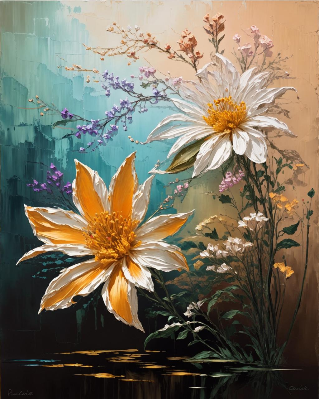 Painting of a painting of two flowers on a painting board - SeaArt AI
