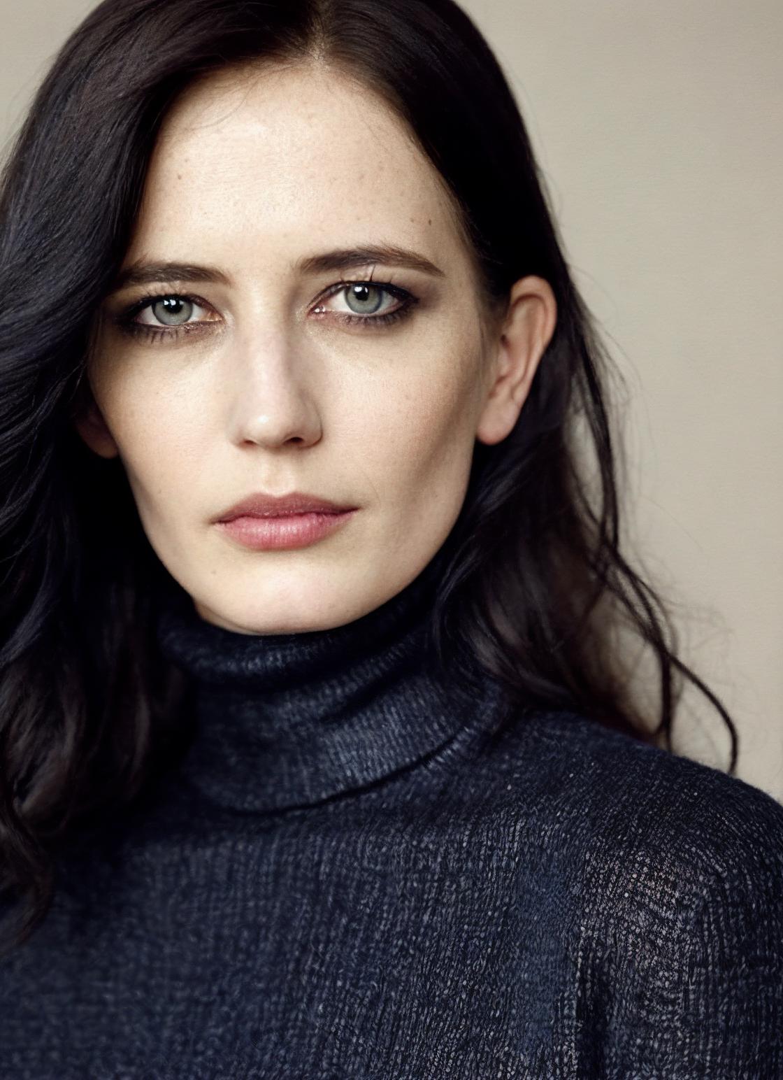 Un primer plano de una mujer con cabello largo usando un suéter de cuello alto - SeaArt AI