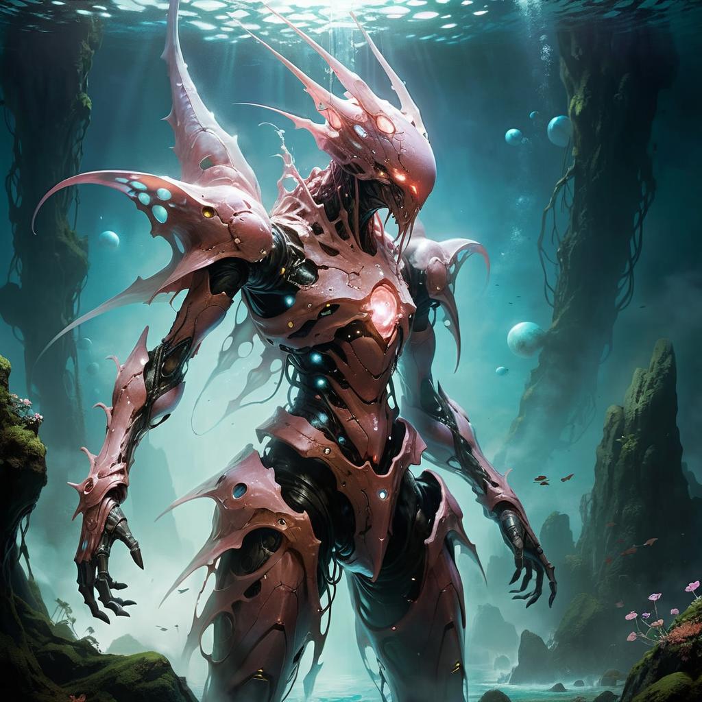 A close up of a robot in a cave with water - SeaArt AI