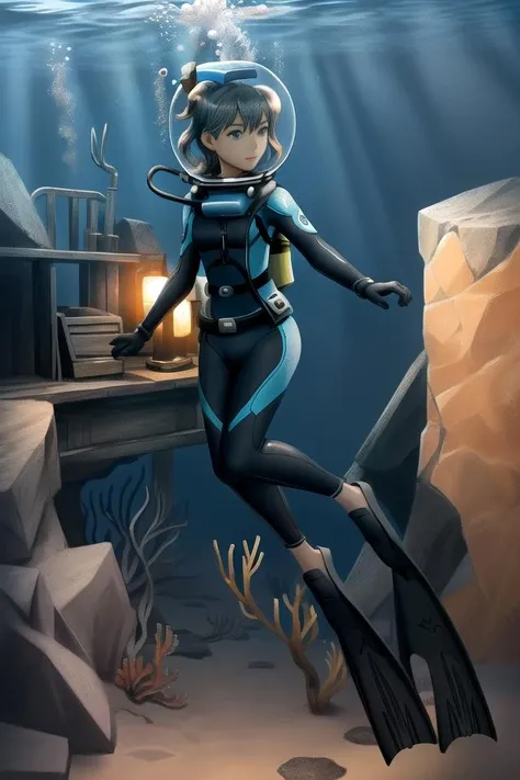 A woman in a diving suit is floating in the water - SeaArt AI