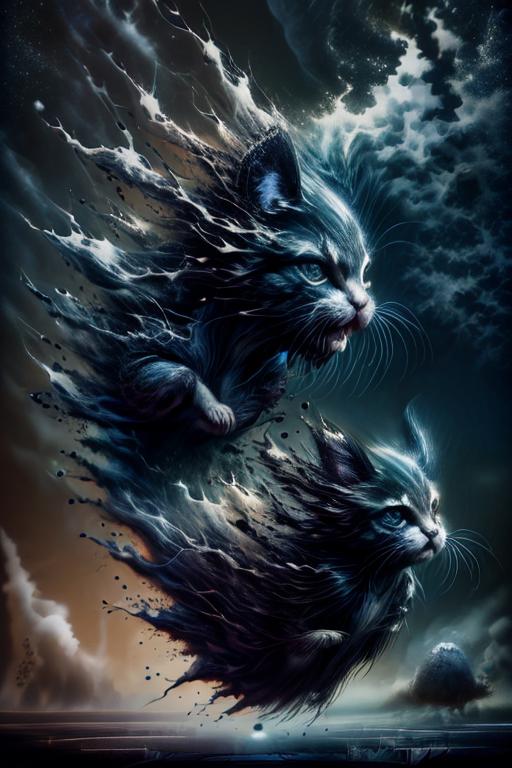 Two cats are flying through the air with their heads in the air - SeaArt AI