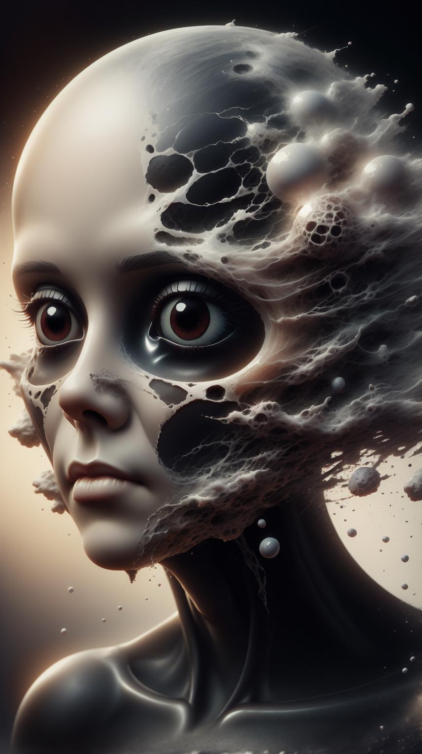 A close up of a person with a strange face and a cloud - SeaArt AI