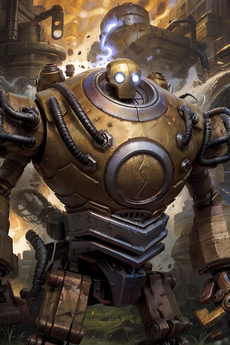 A close up of a robot with a large body of metal - SeaArt AI