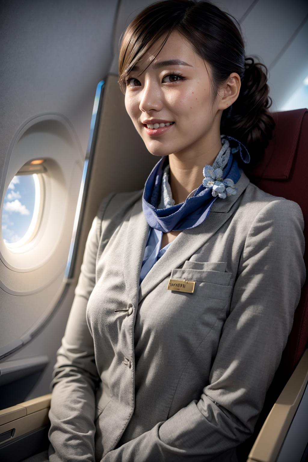 Arafed woman sitting in a seat on an airplane with a smile - SeaArt AI