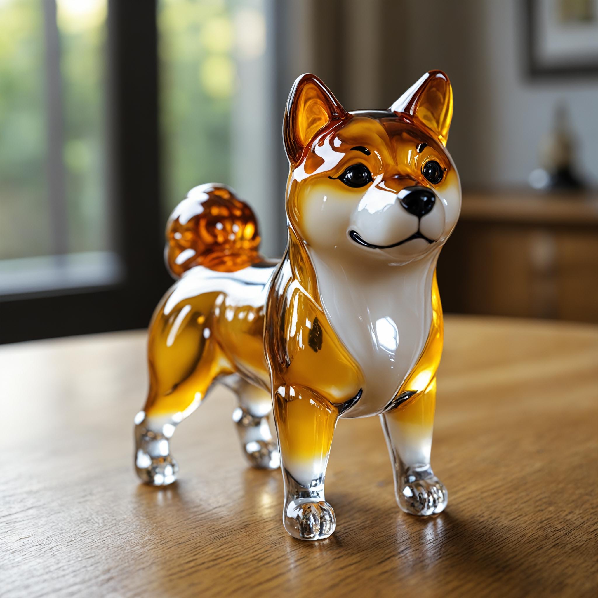 There is a small glass dog figurine on a table - SeaArt AI