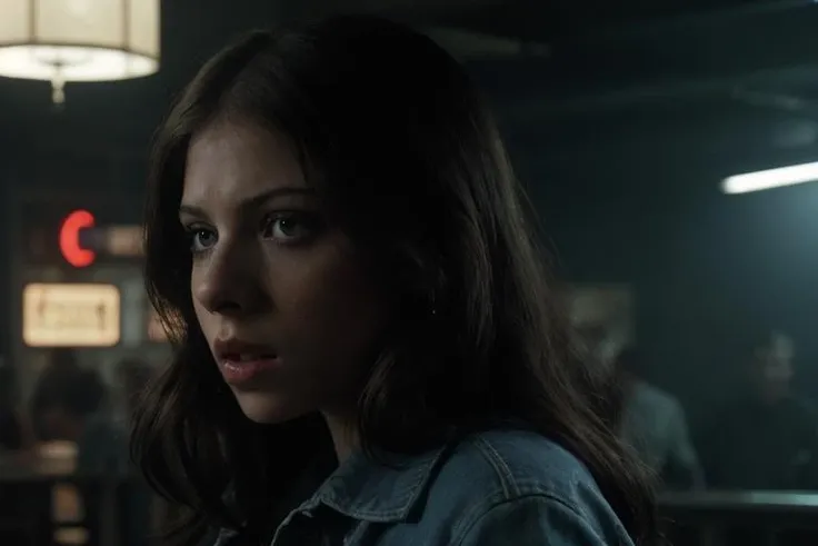 A woman in a denim jacket looking at the camera - SeaArt AI