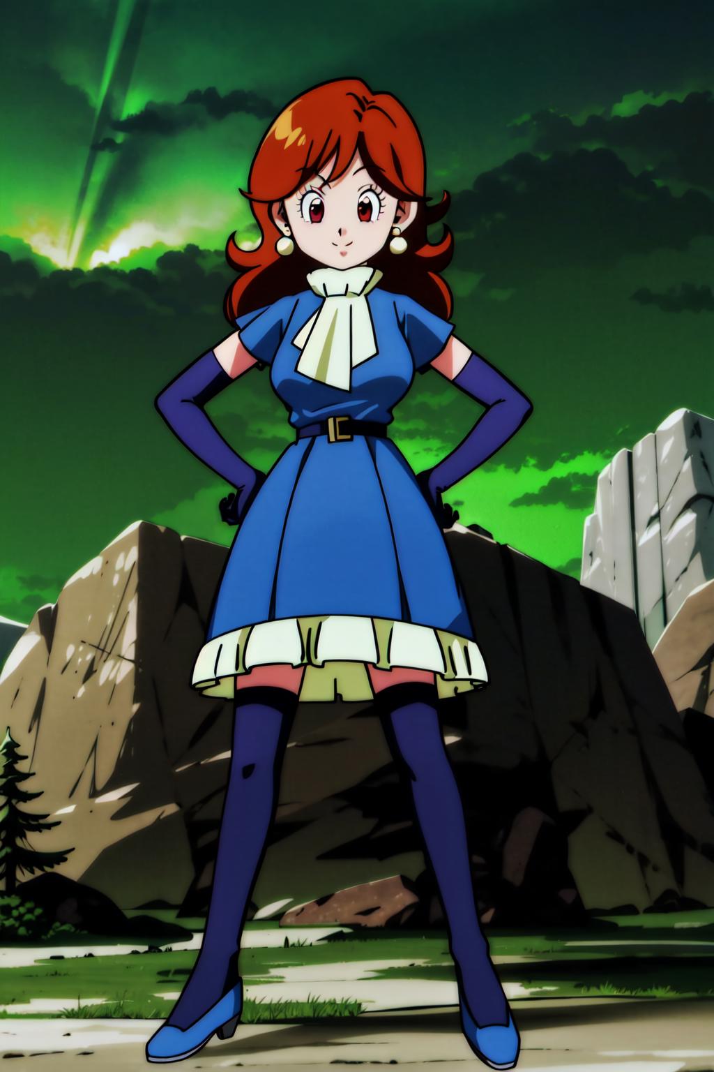 A woman in a blue dress standing in front of a mountain - SeaArt AI