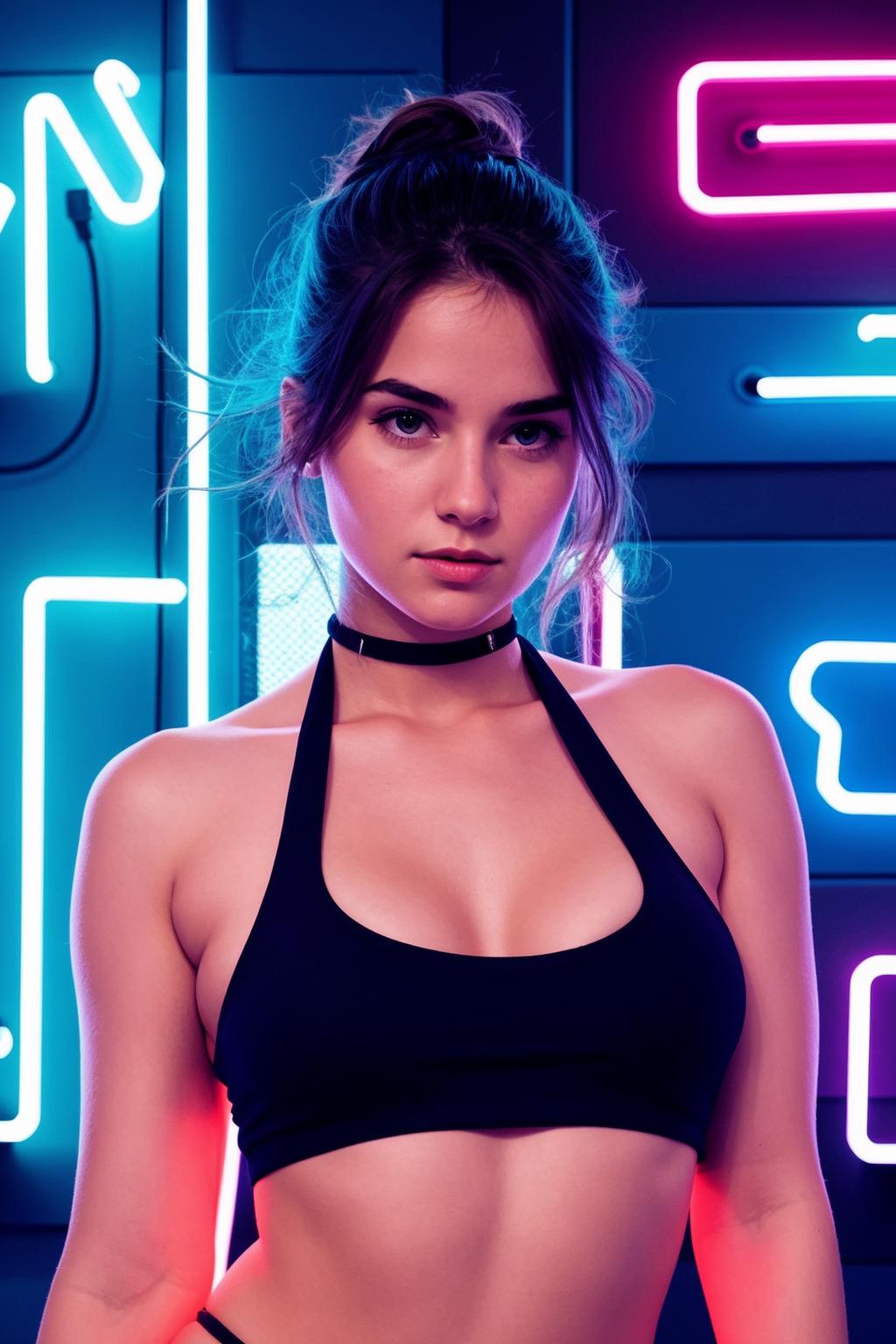 A woman in a black bikini top and black panties posing for a picture - SeaArt AI