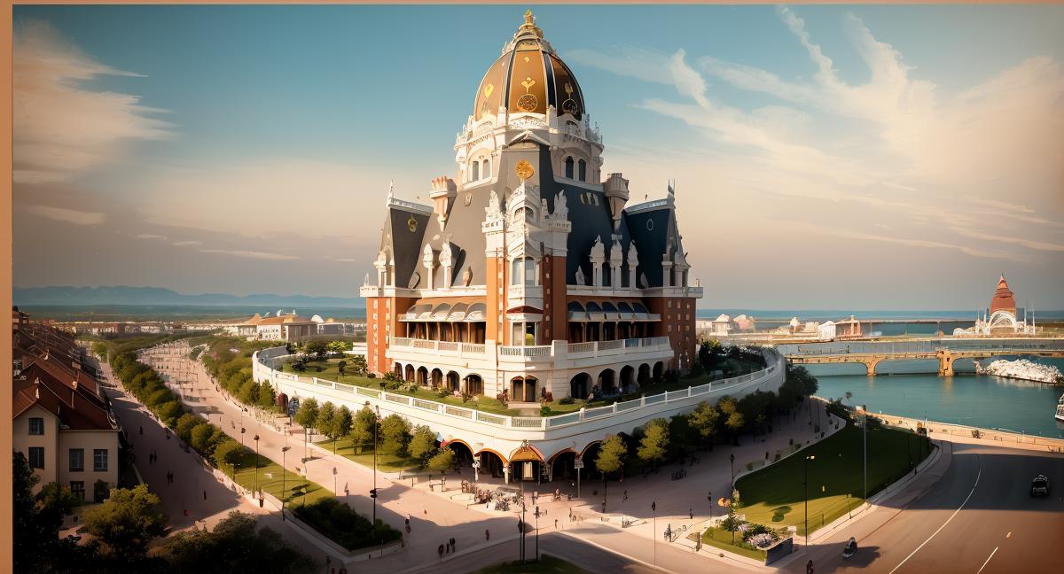 Arafed view of a large building with a clock tower on top - SeaArt AI