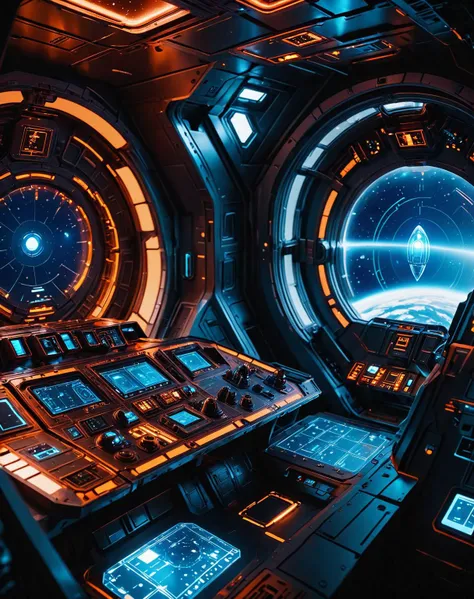 A view of a spaceship cockpit with a view of the earth - SeaArt AI