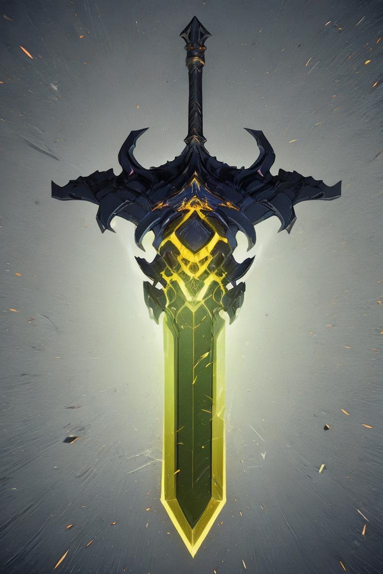 A close up of a sword with a glowing blade on it - SeaArt AI