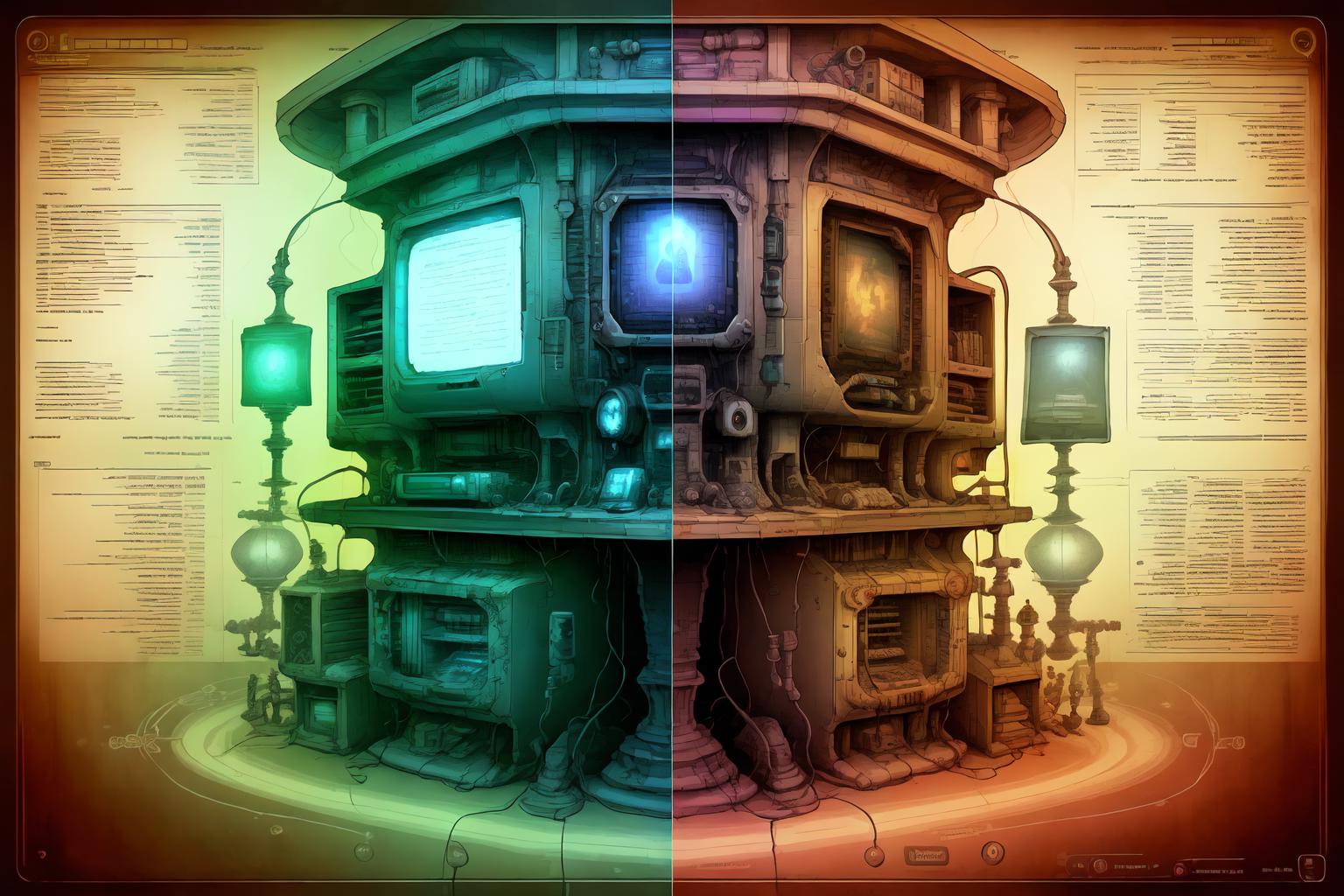 There is a picture of a computer tower with a tv on top - SeaArt AI