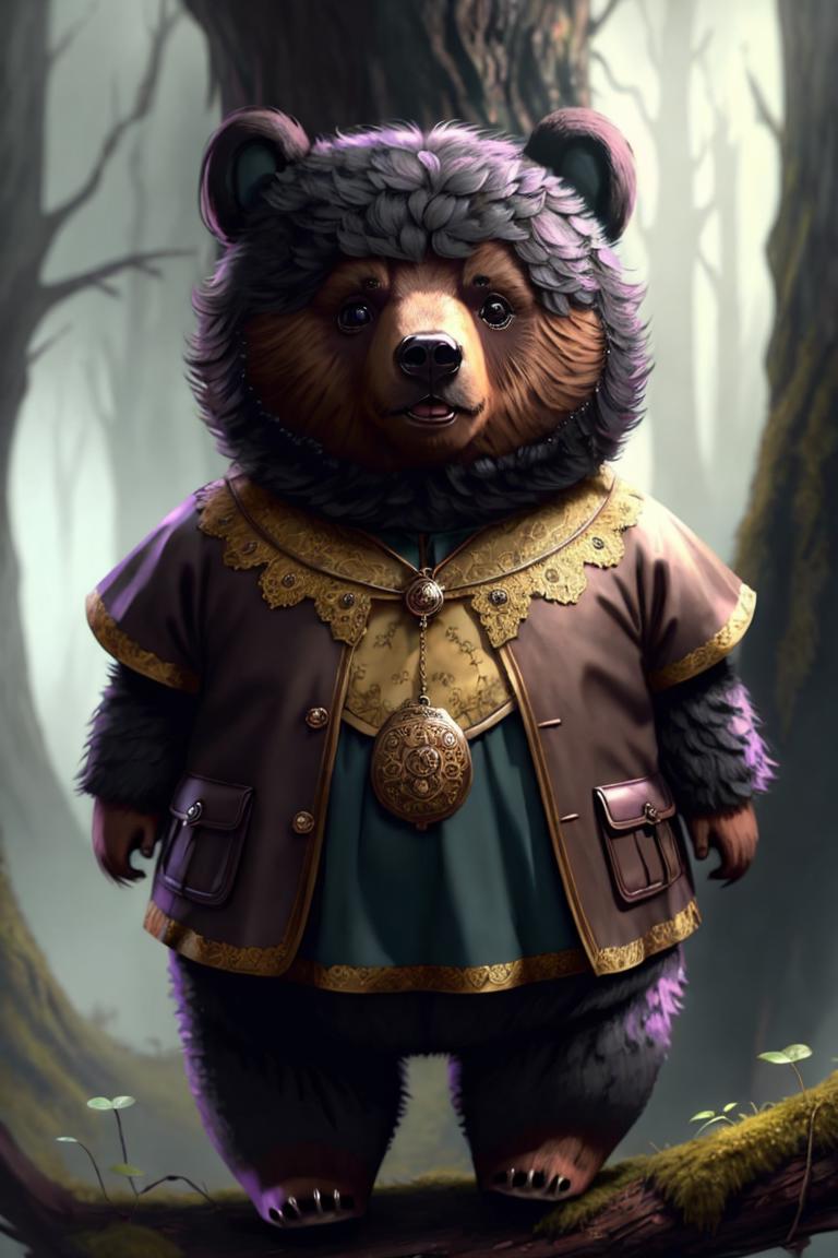 There is a bear that is standing on a log in the woods - SeaArt AI