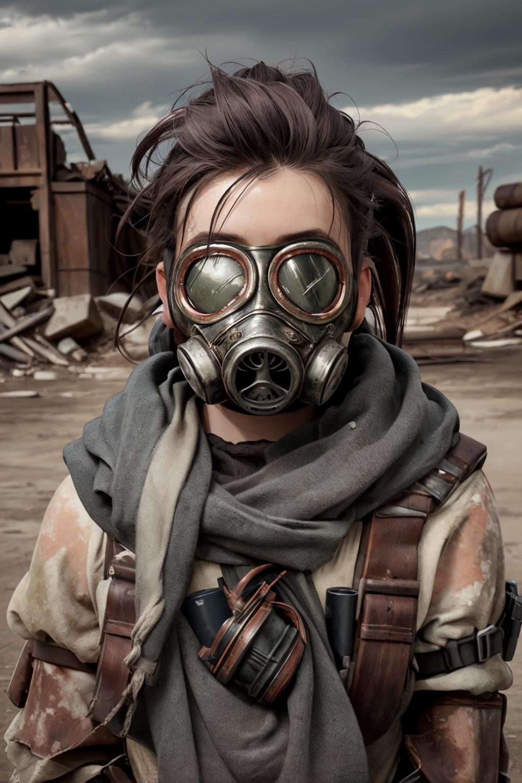 A close up of a person wearing a gas mask and scarf - SeaArt AI