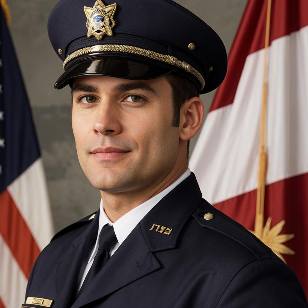 A close up of a man in uniform in front of flags - SeaArt AI