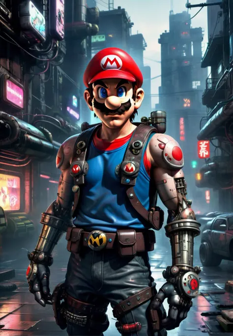 A man in a red helmet and blue shirt standing in a street - SeaArt AI