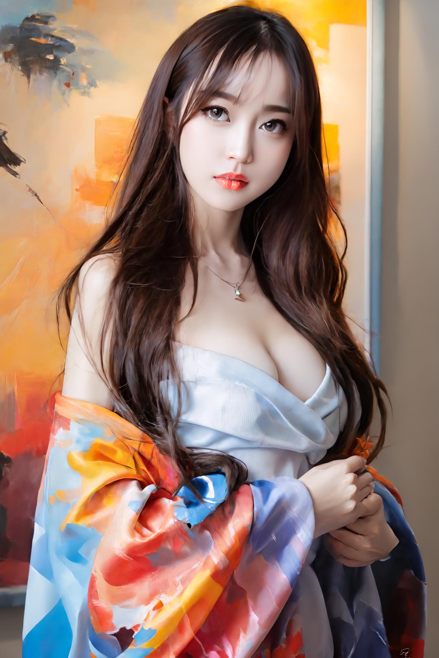 A close up of a woman in a kimono dress posing for a picture - SeaArt AI