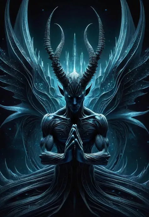 A dark blue demon with horns and long hair - SeaArt AI