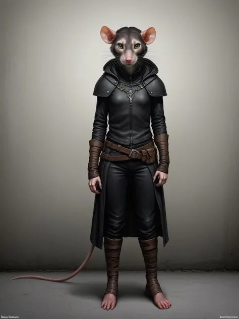 A woman in a black leather outfit and a rat mask - SeaArt AI