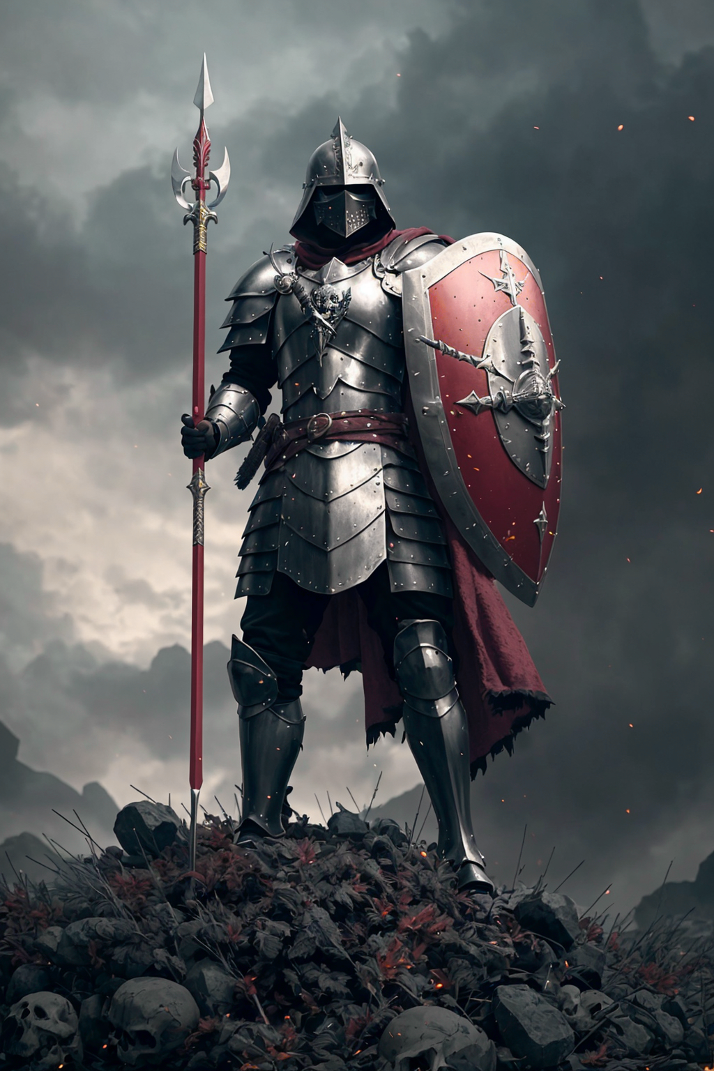 A close up of a person in armor holding a sword and shield - SeaArt AI